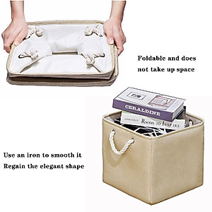 FAGlSAK Large Foldable Storage Bin 13" X 13" Storage Baske Organizer Basket Shelf Cube with Sturdy Cotton Carry Handles for Baby Nursery Closet Shelves Organization (Beige, Set of 3)