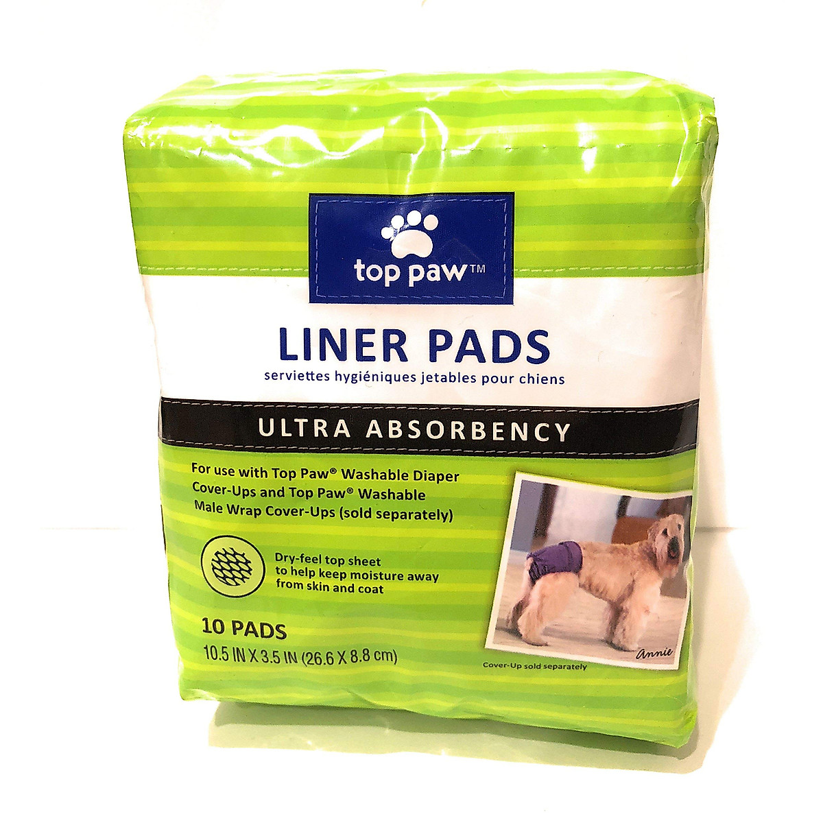 TOP PAW Ultra Absorbency Disposable Liner Pads for Use with Reusable Male Wrap Diaper Covers 10 Count