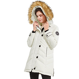Orolay Women's Hooded Slim Puffer Jacket Quilted Mid Length Winter Down CoatWhite L