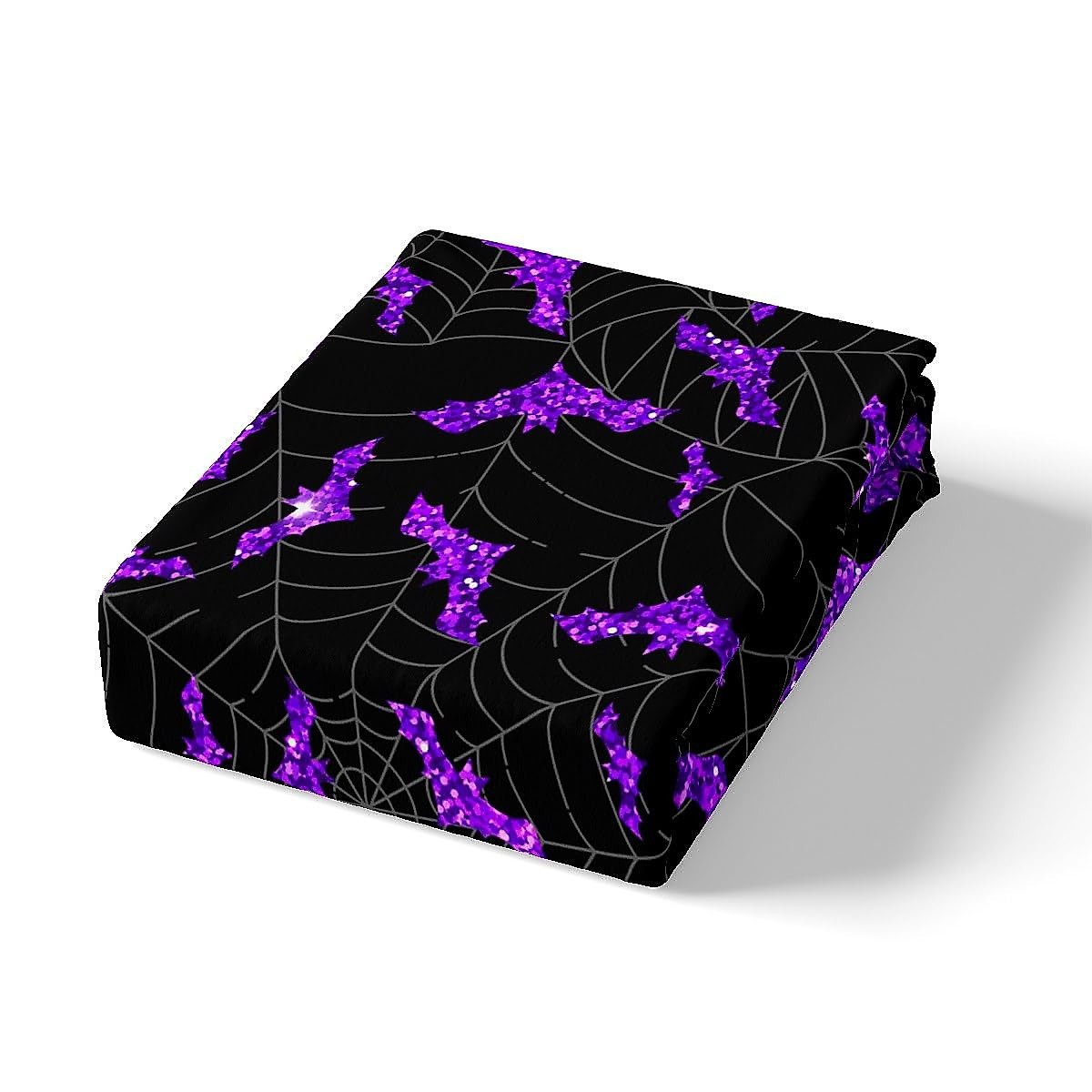 Purple Glitter Bat Duvet Cover Set Full Size Spider Web Bedding Set 3Pcs Happy Halloween Theme Comforter Cover for Kids Boys Girls Teens Room Decor Fashion Gothic Black Quilt Cover,2 Pillowcases
