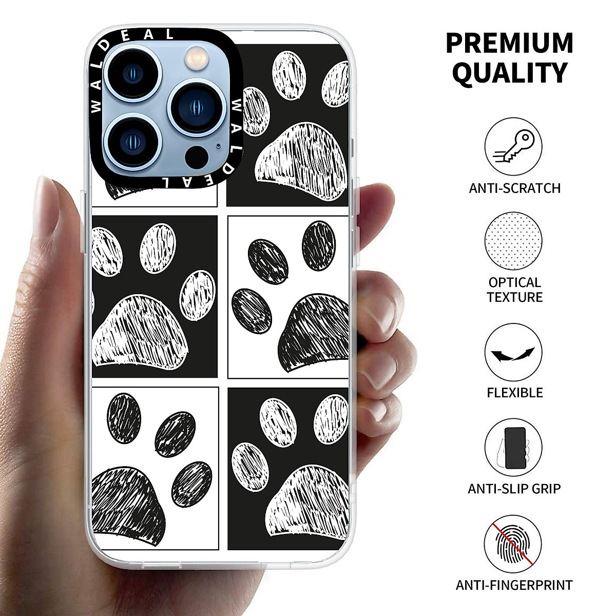 Waldeal Dog Paw Phone Case for iPhone 14 Pro Case, Anti-Scratch Hard Back Built-in TPU Bumper Shockproof Protective Cover for iPhone 14Pro Case