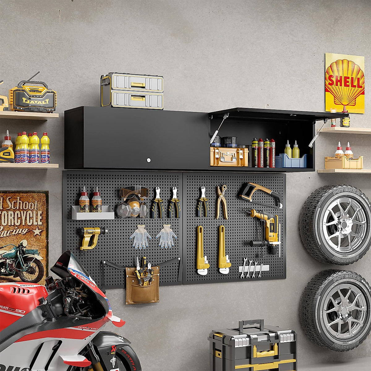 MetalMax Metal Garage Storage Cabinet Small Wall-Mounted Locking Cabinet Hanging Garage Cabinets Medicine Cabinet Lockable Steel Utility Cabinets Floating Garage Tool Cabinet 14" H Assembly Required