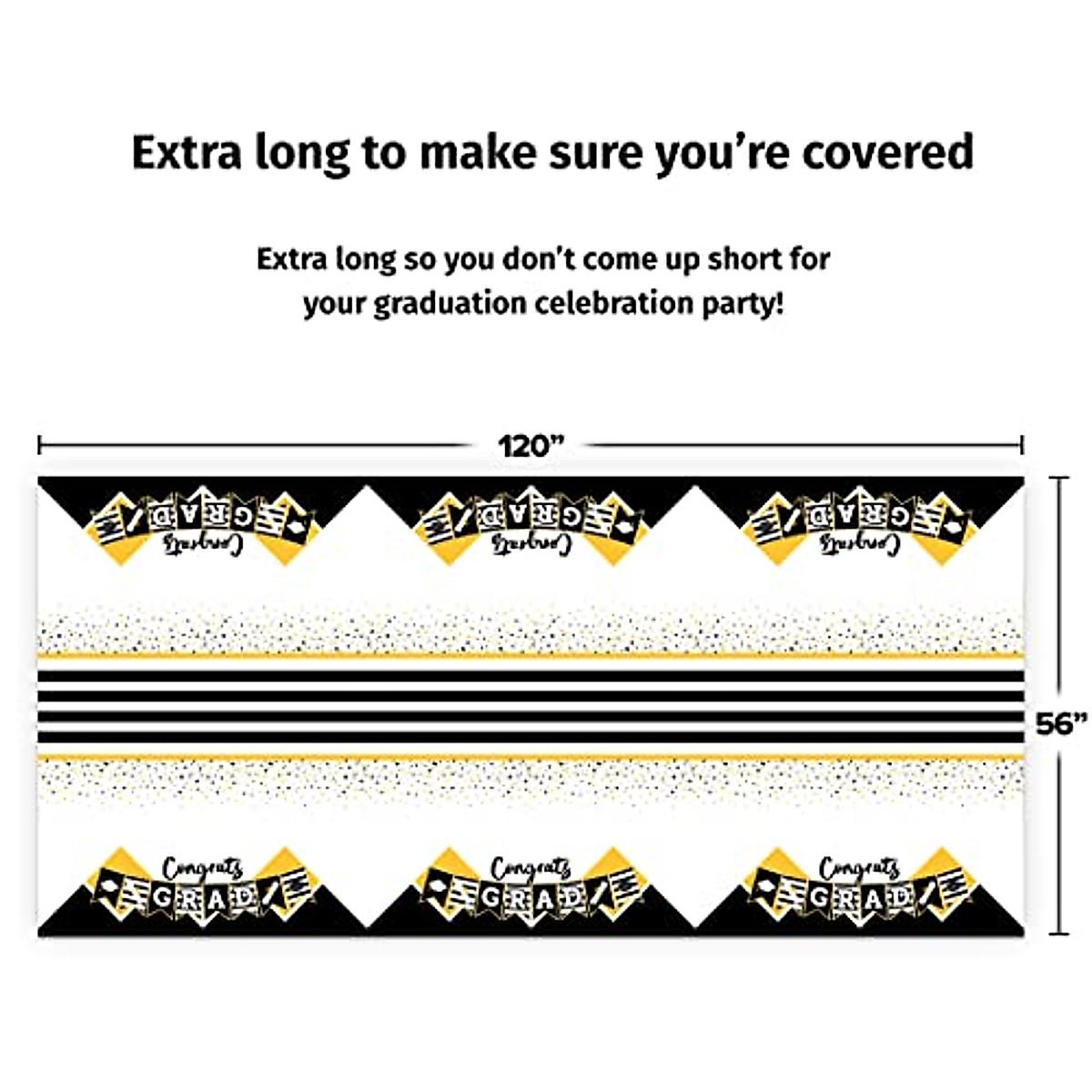 Graduation Table Cloths - 3pcs - Graduation Party Decorations 2022 - Graduation Party Supplies 2022 Jumbo 3 Pack 120”x56” - Congrats Grad Table Cover Graduation Decor Black & Gold Runner Tablecloth