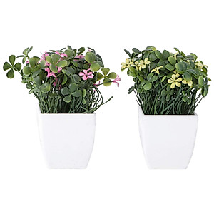 Cabilock 2Pcs Artificial Flowers Potted Plants Fake Greenery Shrubs Plants for Kitchen Home Wedding Office Garden Decor Pink Yellow