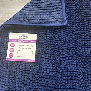 Flamingo P Bath Rugs Ultra Thick and Soft Texture Bath Mat Chenille Plush Striped Floor Mats Hand Tufted Bath Rug with Non-Slip Backing Door Mat for Kitchen/Entryway (Navy - 47" x 17")