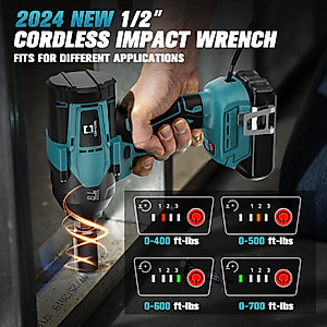 Cerycose Cordless Impact Wrench 1/2 inch for Makita Battery, 600FT-LBS (810N.m) Brushless Electric Impact Gun Includes LED Work Light, 2100RPM High Torque Impact Driver Wrench, Bare Tool Only