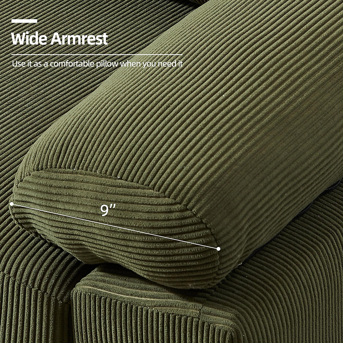 POUUIN 100" Corduroy Convertible Sectional Sofa Couches for Living Room,3 Seater L Shaped Sofa Couch with Reversible Chaise,Comfy Deep Seat Sofa for Office Apartment (Green)