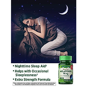 Nature's Truth Maximum Strength Melatonin 10 mg Plus L-Theanine Capsules, 72 Count