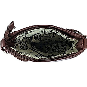 Justin West Tooled Rhinestone Skull Crossbody Messenger Bag Handbag Purse with Concealed Carry and Phone Slot (Beige)