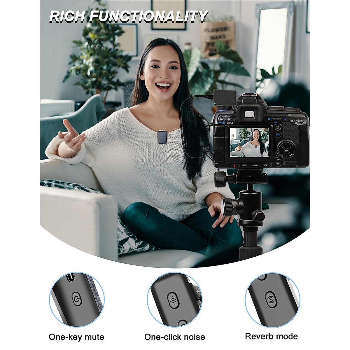 Alovon Wireless Microphone Comapatible with iPhone, Dual Mini Lavalier Lapel Mic 2.4G for Camera USB C Phone Video Recording, External Clip On Microphone for YouTube Interview Video Podcast Vlog