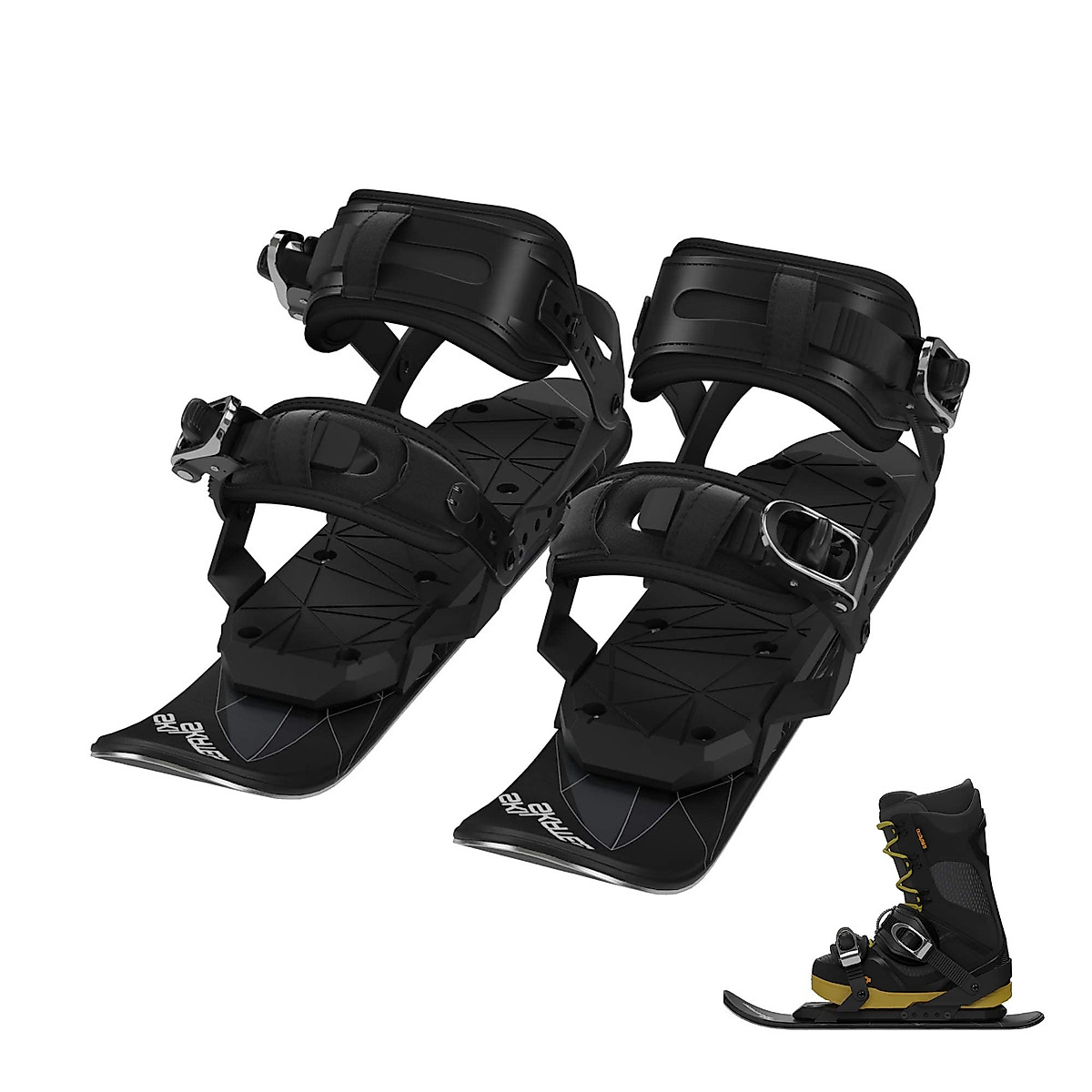 Skiskates - Short Mini Ski Skates for Snow | Skating Skis Snowblades Skiboards | Ice Skates for Snow | Shortest Skis Ever (Black | for Snowboard Boots)