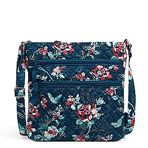 Vera Bradley Women's Cotton Triple Zip Hipster Crossbody Purse, Rose Toile - Recycled Cotton, One Size