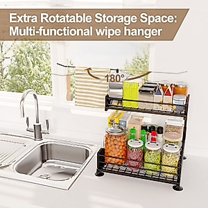 Oppro 2 Tier Under Sink Organizers and Storage Pull Out Cabinet Organizer, Upgrade 3 Height Adjustments with Sliding Metal Drawers, Multi-Use Shelf with rotating rack for Kitchen Bathroom Laundry
