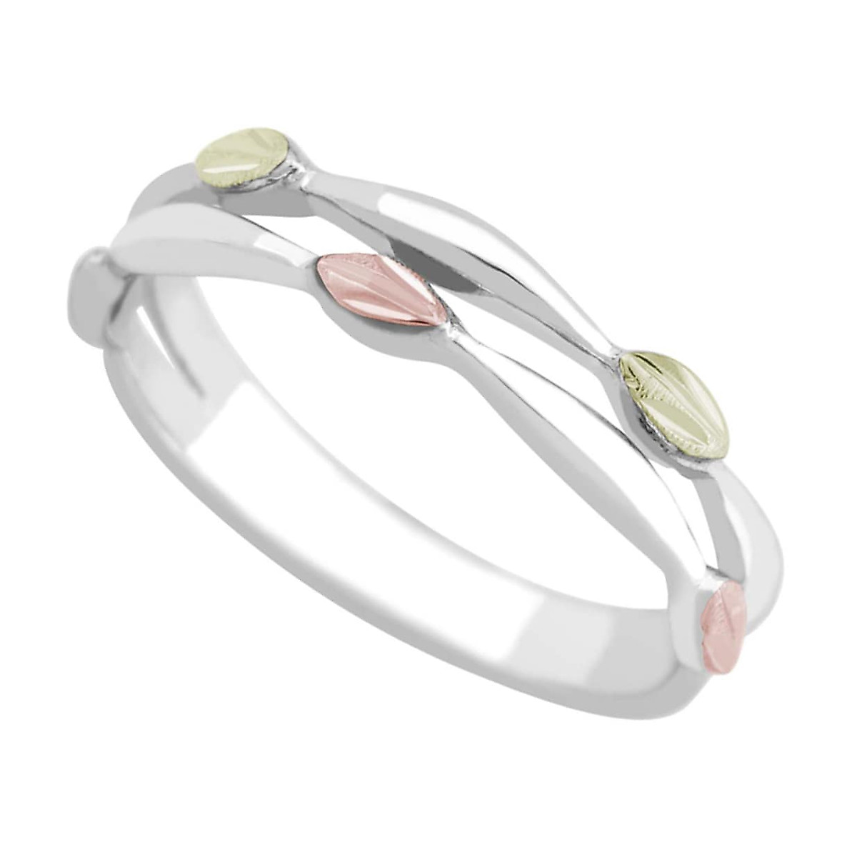 Petite Leaves Ring, Sterling Silver, 12k Gold Pink and Green Gold Black Hills Gold Motif, Size 7