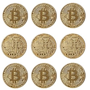 SOLIPECT 9PC Bitcoin Coin | Physical Bitcoin with Protective Case, Gold Plated Bitcoin for Commemoration, Gifts for Men (Gold)