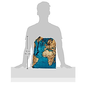 Kikkerland Travel-Size Laundry Bag, World Map Design Heavy Duty Laundry Bag, Polyester, Built-in Pouch, Inner Loop and Carabineer, Multicolor