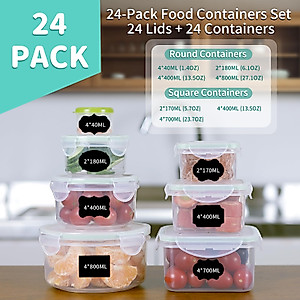 UULID 50 PCS Plastic Food Storage Containers Sets with Lids Leakproof Reusable BPA Free Snap Lid Storage Containers Small Meal Prep Containers with Snap Lids Labels & Marker Pen