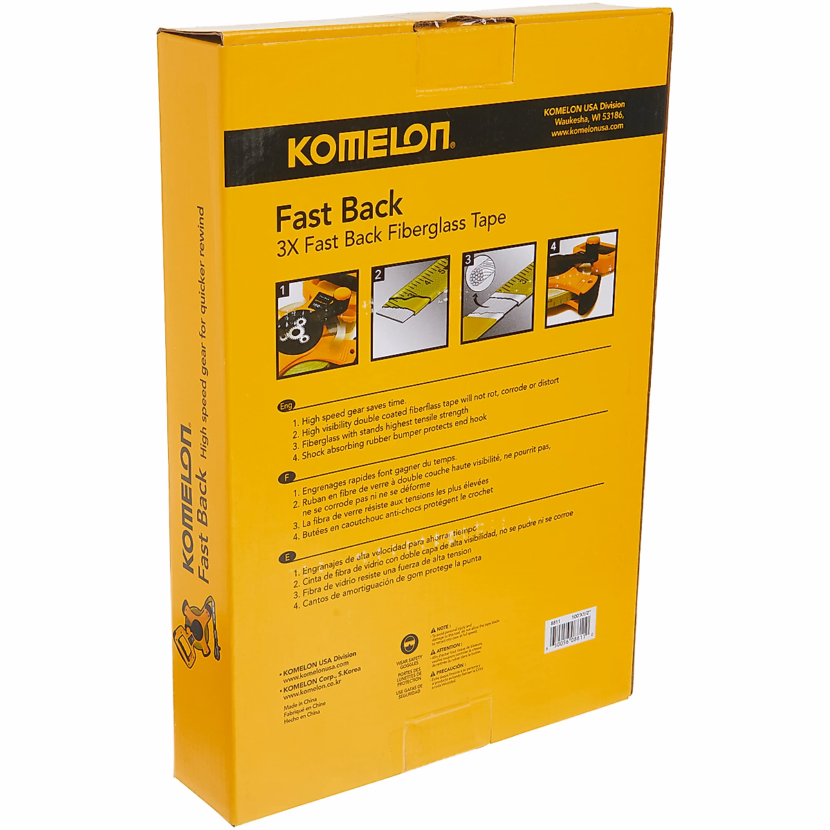 Komelon 8811 Fast Back Open Reel Long Tape Measure with Double Nylon Coated Fiberglass Blade 100-Feet by 1/2-Inch