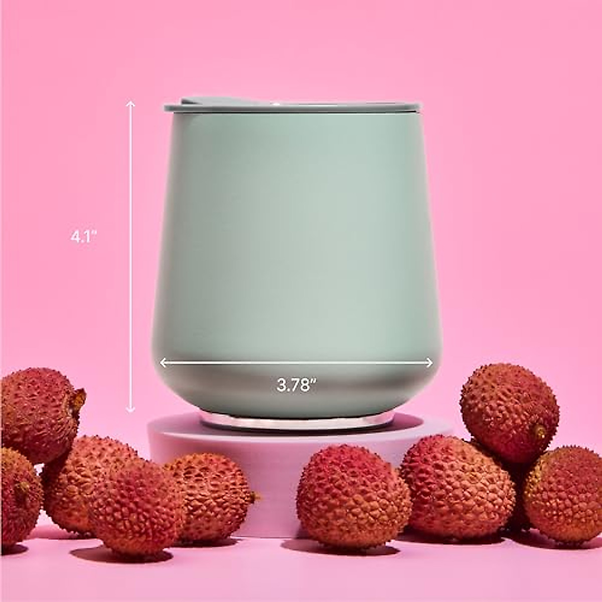 Fellow Ruby Wine Tumbler Set of 2 - ​​Insulated Stainless Steel Wine and Cocktail Tumblers with Ceramic Interior and Swivel Pebble Lid - 12 oz, Mint Chip