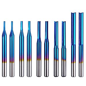 AnoleX CNC Router Bit Kits, 1/8” Shank Straight CNC Bits Nano Blue Coating Carbide Engraving Tool End Milling Cutter| 1/1.5/2/2.5/3.175mm, 10PCS