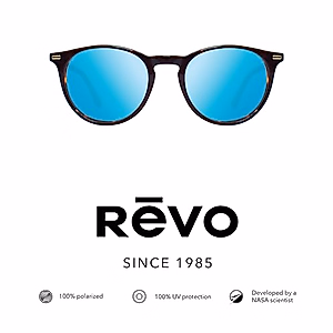 Revo Sunglasses Sierra: Polarized Crystal Glass Lens Filters UV, Small Round Frame, Tortoise Frame with Revo Blue Lens