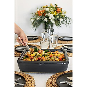 Fancy Panz Classic, Dress Up & Protect Your Pan, Made in USA, Fits Half Size Foil Pans & Serving Spoon Included. Hot or Cold Food. Stackable for easy travel. (Charcoal), (FPD03)