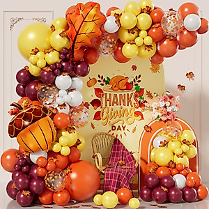 AobkDeco 189 pcs Fall Balloons Garland Arch Kit Fall Decorations Orange Burgundy White balloons for Thanksgiving Autumn Little Pumpkin Baby Shower Decorations with Fall Maple Leaves