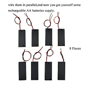 HAHIYO 3V AAA Battery Holder Bundle with Wire Sturdy Cover Flexible Springs Contact Build-in Switch Batteries Black Case Easy Install 8 Pieces for Wall Clocks Ham Radio Kids Toys, 2AAA-8Pieces