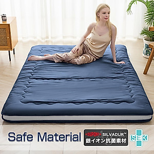 Syalife Japanese Futon Mattress Floor Mattress, 4" Thicken Roll Up Tatami Mat, Foldable & Portable Floor Bed Sleeping Pad, Traditional Shiki Futon (shikibuton), Design by Japan (Navy Blue, 54 * 80)