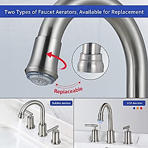 VXV LED Bathroom Faucet Brushed Nickel, 8 Inch Widespread Bathroom Sink Faucets, 2-Handle 3 Hole Bathroom Lavatory Faucet, Basin Mixer Tap Faucet, Drain Assembly Included (LED-BN)