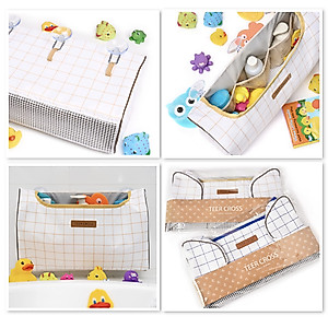 Large Bath Toy Storage with A Quick Dry Mesh Base. Sturdy Bath Toy Holder with 3 Strong Suction Cups. The Bath Toy Organizer Keeps Your Bathroom Tidy. Bathtub Toy Holder (Golden Check)