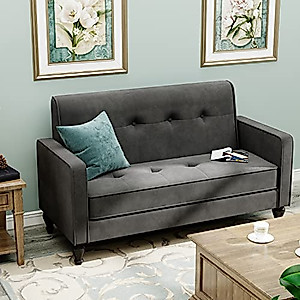 ALISH Upholstered Loveseat Sofa Couch, Modern Love-seat Settee Small Sofa Couch Dining Bench Button Tufted Mini Sofa Couches for Living Room Bedroom, Gray