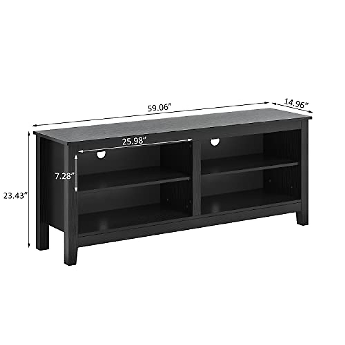 Panana TV Stand, 4 Cubby TV Stand for 65 inch TV, Farmhouse Television Stands Entertainment Center Media TV Table Stand for Living Room Bedroom (Black 59 inch)