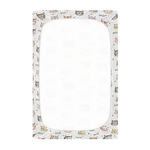 Kigai Cartoon Cat Face Crib Sheets for Boys Girls, Soft and Breathable Pack n Play Sheets, Portable Mini Stretchy Cribs Sheets, 52x28 Inch