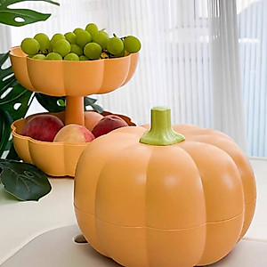 Large and Small Candy Jar Set, Plastic Pumpkin Jar with Cover Thanksgiving Decor Pumpkin Candy Dish with Lid Pumpkin Candy Bowl Fall Decorative Vintage Food Snacks Storage Container for Sugar Cookie