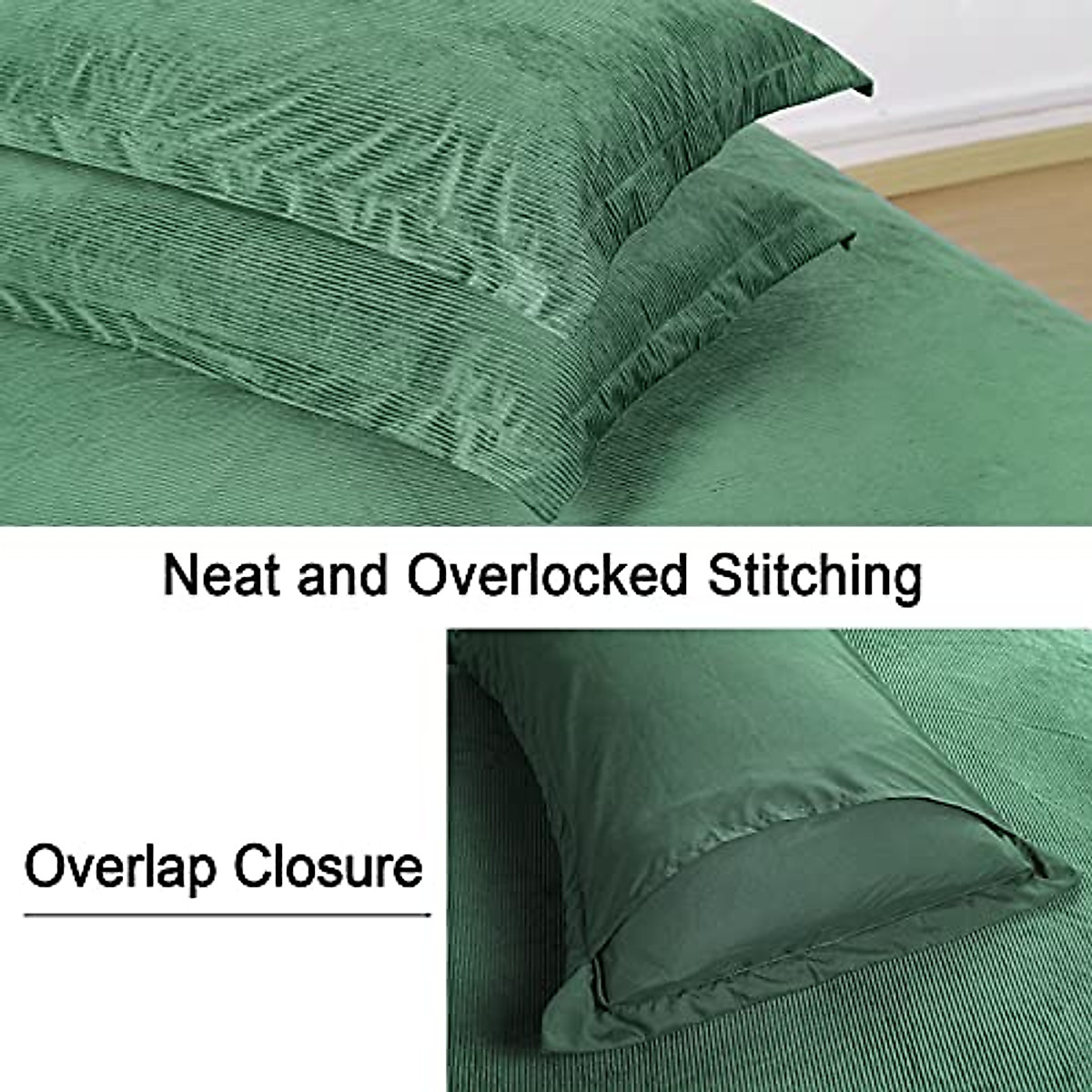PHF Luxurious Velvet Corduroy Duvet Cover Set King, 3PCS Flannel Soft Comforter Cover Set for All Season, Cozy Durable Duvet Cover with Pillow Shams Bedding Collection, 104" x 90", Emerald Green