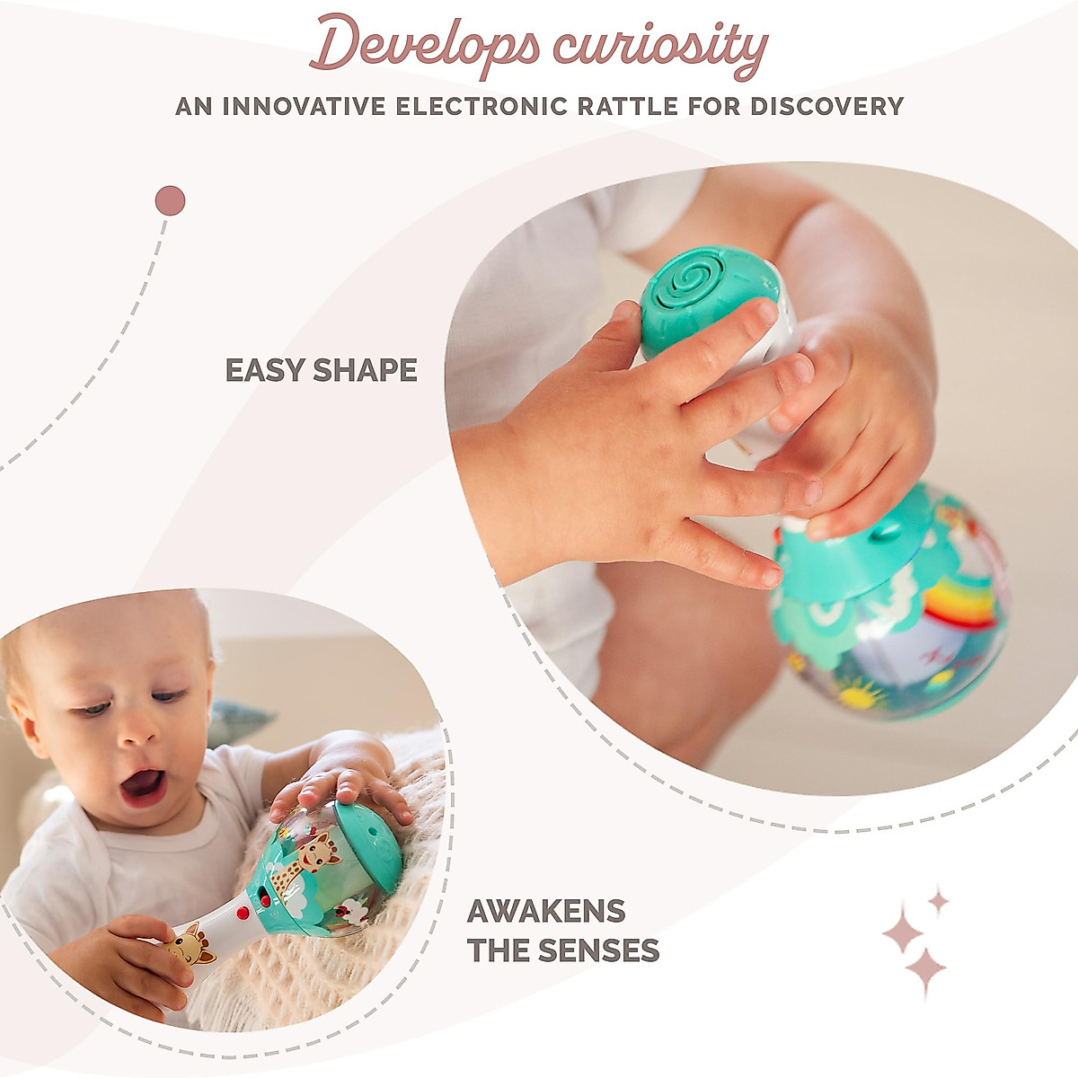 Sophie la girafe | Shake Shake Rattle | Fun & Easy to Grasp Rattle with a Motion Detector | 4 Different Musical Modes for Playtime & 6 Melodies to Soothe Baby to Sleep