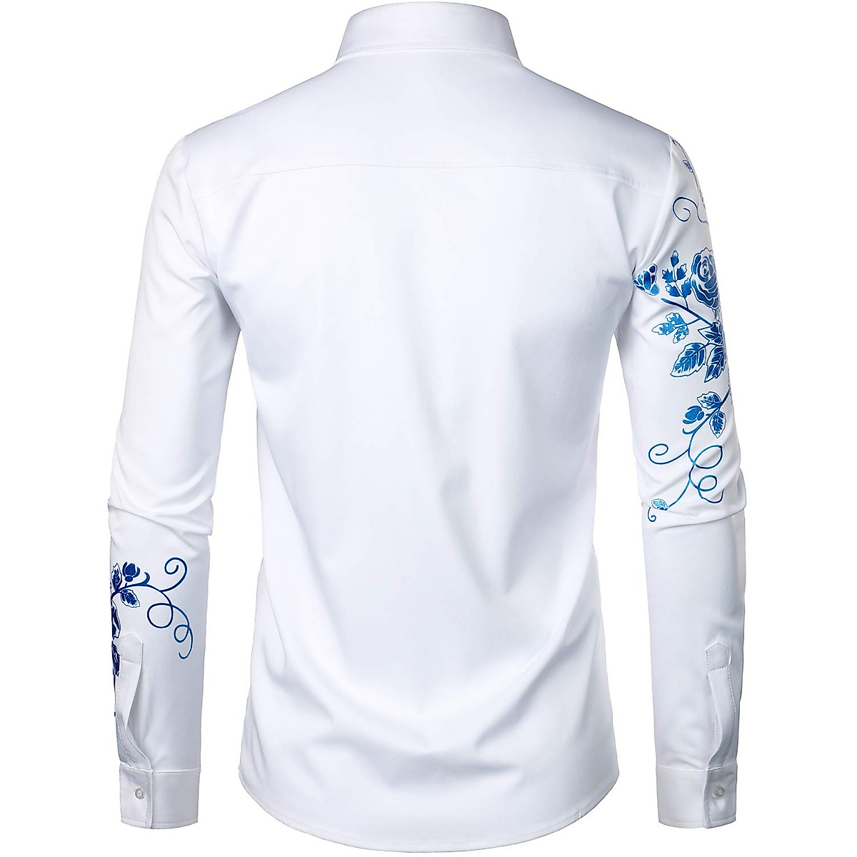 ZEROYAA Men's Hipster Rose Floral Printed Slim Fit Long Sleeve Button Up Party Dress Shirts ZZCL63 White Royal X Large