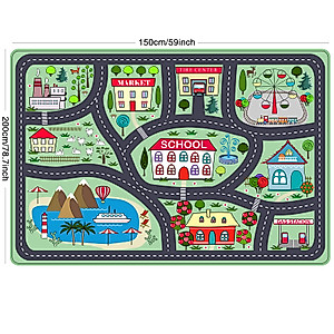 LTKOUGFAM kids Playmat Car Rug, Kids Play Rugs Town City Road Map Rug, Large Educational Kids Car Mat, Boys Kids Car Track Play Rug, Kids Rugs for Playroom Bedroom Living Room (Style 2, 78.7X 59 INCH)