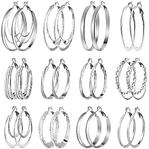 Kigeli 12 Pairs Hoop Earrings for Women Multipack Silver Gold Stainless Steel Earrings Lightweight Hoop Earrings Set for (Gold, Silver)