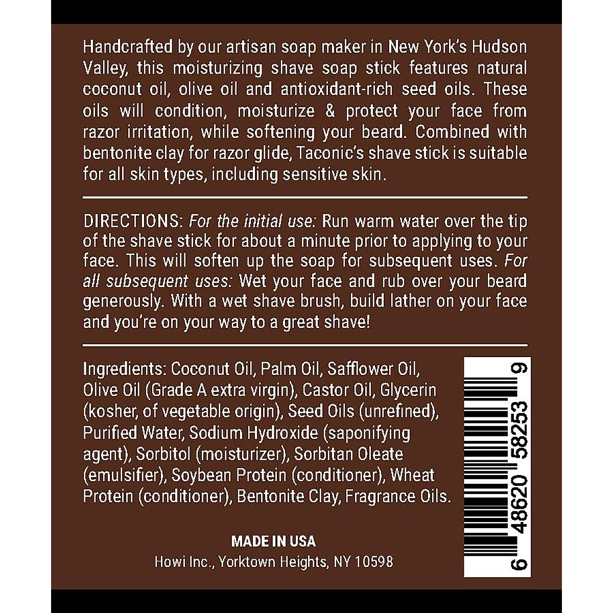 Taconic Shave Shaving Soap Stick with Antioxident Rich Seed Oils for a smooth shave (Bay Rum)