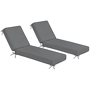 Sundale Outdoor Olefin Chaise Lounge Cushion Set of 2, Water-Resistant Patio Lounge Chair Cushion, Thick Lounger Pad with 8 Straps Medium Gray, 80 x 26 x 4 Inches