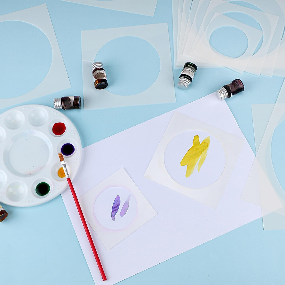 14 Pieces Large Stencil for Painting on Wood Plastic 5 Point Stencil Template Paint Stencils for Fabric Walls Arts Paper Home Decoration (Circle)