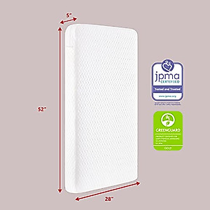 Dream On Me Classic Design Toddler Bed in Black, Greenguard Gold Certified and Baby Fairy 5” Foam Crib & Toddler Bed Mattress in a Box, White I Greenguard Gold Certified I JPMA Certified