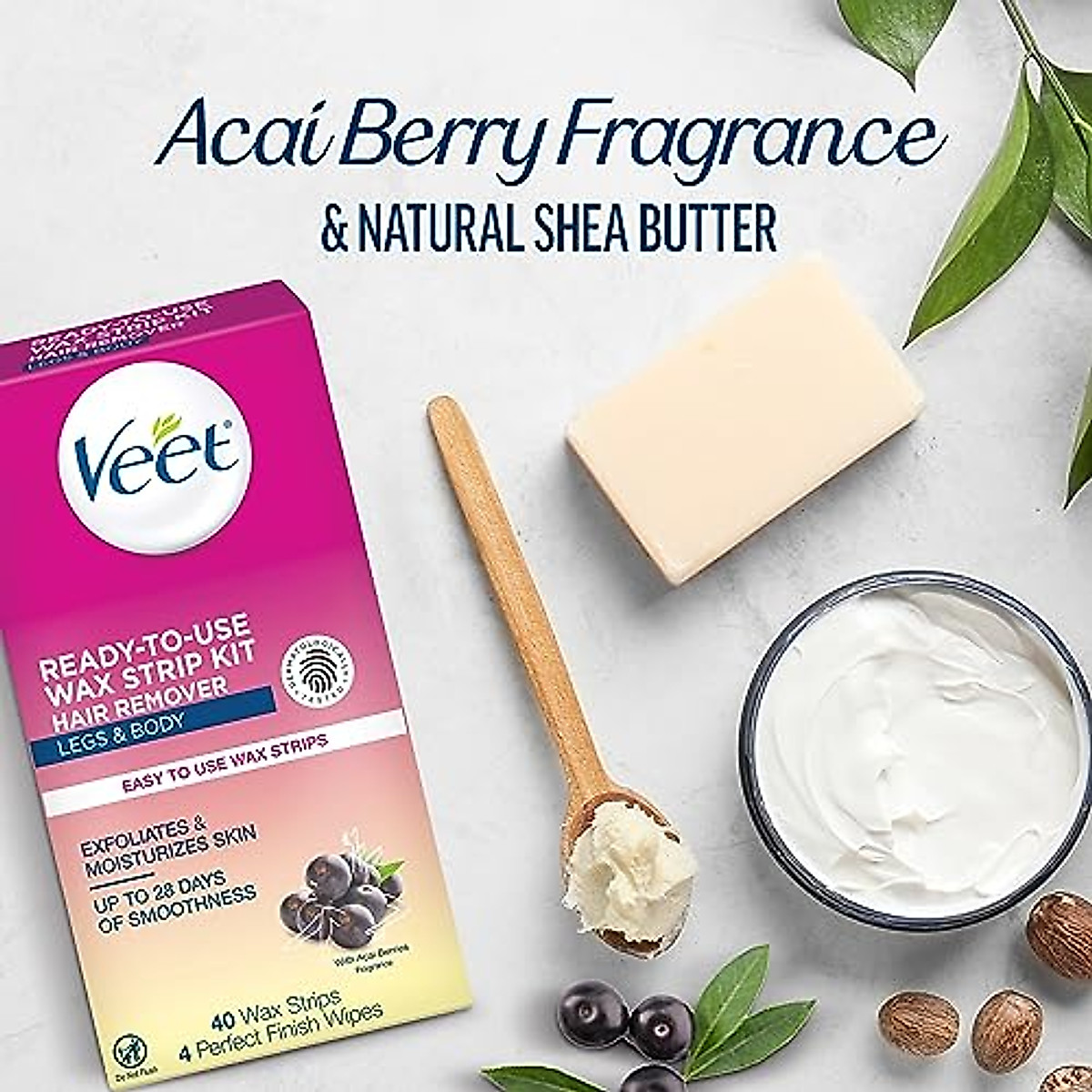 Veet Ready-To-Use Waxing Kit For Women | Wax Strips For Body Hair Removal, Wax Kit For Ingrown Hair Treatment, Personal Care Product, Hair Remover | 40ct Waxing Strips, 4ct Body Wipes