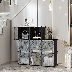 C&AHOME Cube Storage Organizer with Doors, 8-Cube Shelves, Closet Cabinet, DIY Plastic Modular Bookshelf, Storage Shelving Ideal for Bedroom, Living Room, 24.8" L × 12.4" W × 48.4" H Black UGSHS3008A