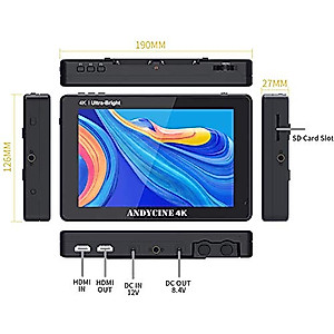 ANDYCINE C7 Field Camera Monitor 7” 2200nits 1920x1200 Touch Screen + Battery&Charge Cable+Mini&Micro HDMI Cords+Carry Case Camera Monitor Compatible for Sony,Canon,Fujifilm,Panasonic,BMPCC Cameras