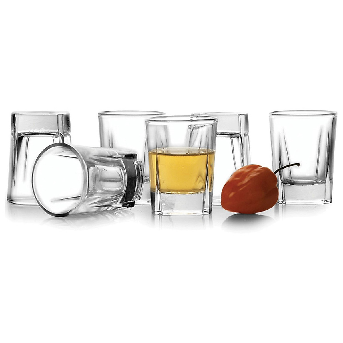 Circleware Eastside Clear Heavy Base Glass Shot Glass Set, 1.7 Ounce, Set of 6, Limited Edition Glassware Drinkware Barware Whiskey Scotch Liquor Drinking Glasses Beverage cups