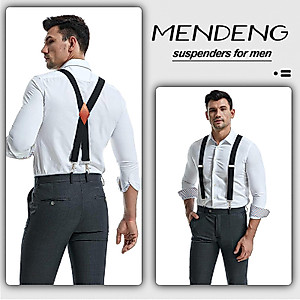 MENDENG Black Suspenders for Men with 4 Snap Hooks Adjustable Braces Groomsmen