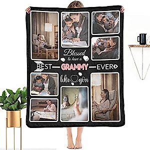 HEINARE Custom Blanket Gifts for Grammy, Customized Blankets with Photos, Make a Personalized Bed Throws to My Grammy, Custom Souvenir Throw Blanket for Best Grammy Ever, 8 Collages Made in USA